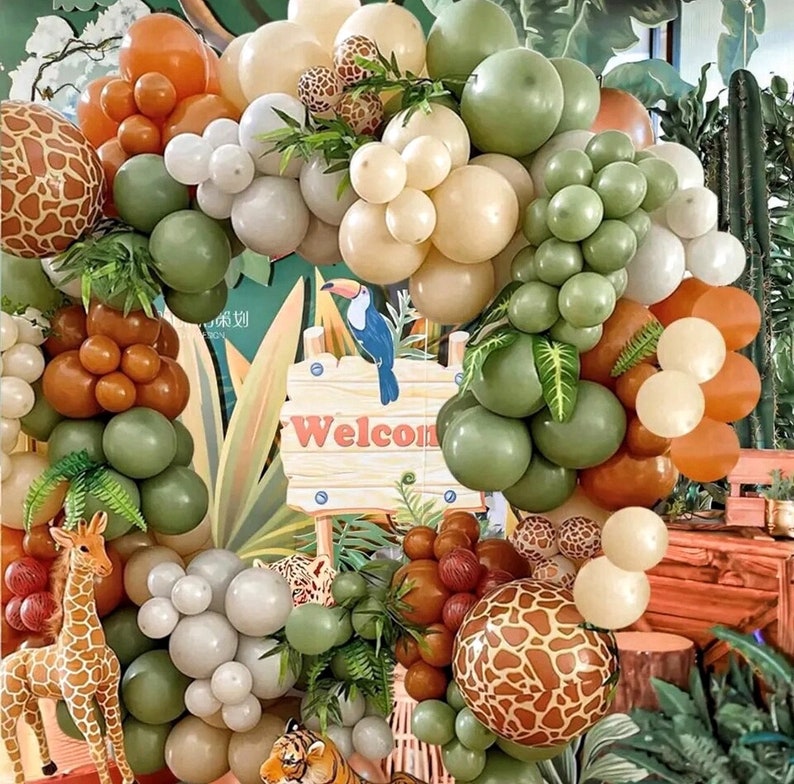 Jungle Safari Balloon Garland Arch Kit 181pcs Sage Green and Brown ...