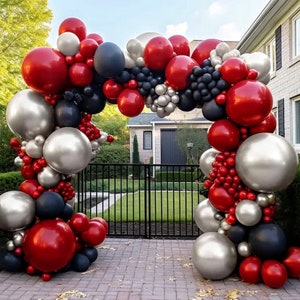 Black Red Silver Balloon Garland Double Stuffed Red Black Balloons ...