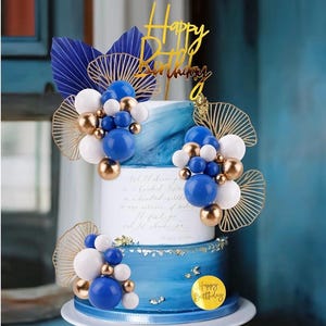 Blue White Gold Ball Cake Toppers Balls Cupcake Toppers Foam Ball ...