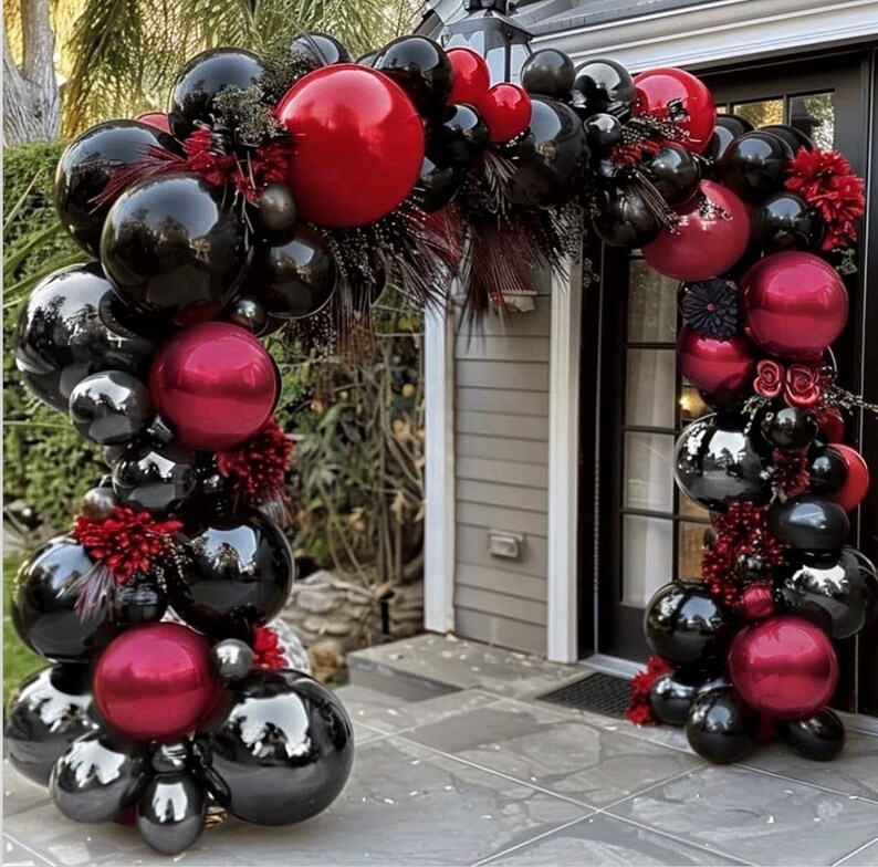 Black Red Balloons Black Burgundy Balloon Garland Metallic Black ...