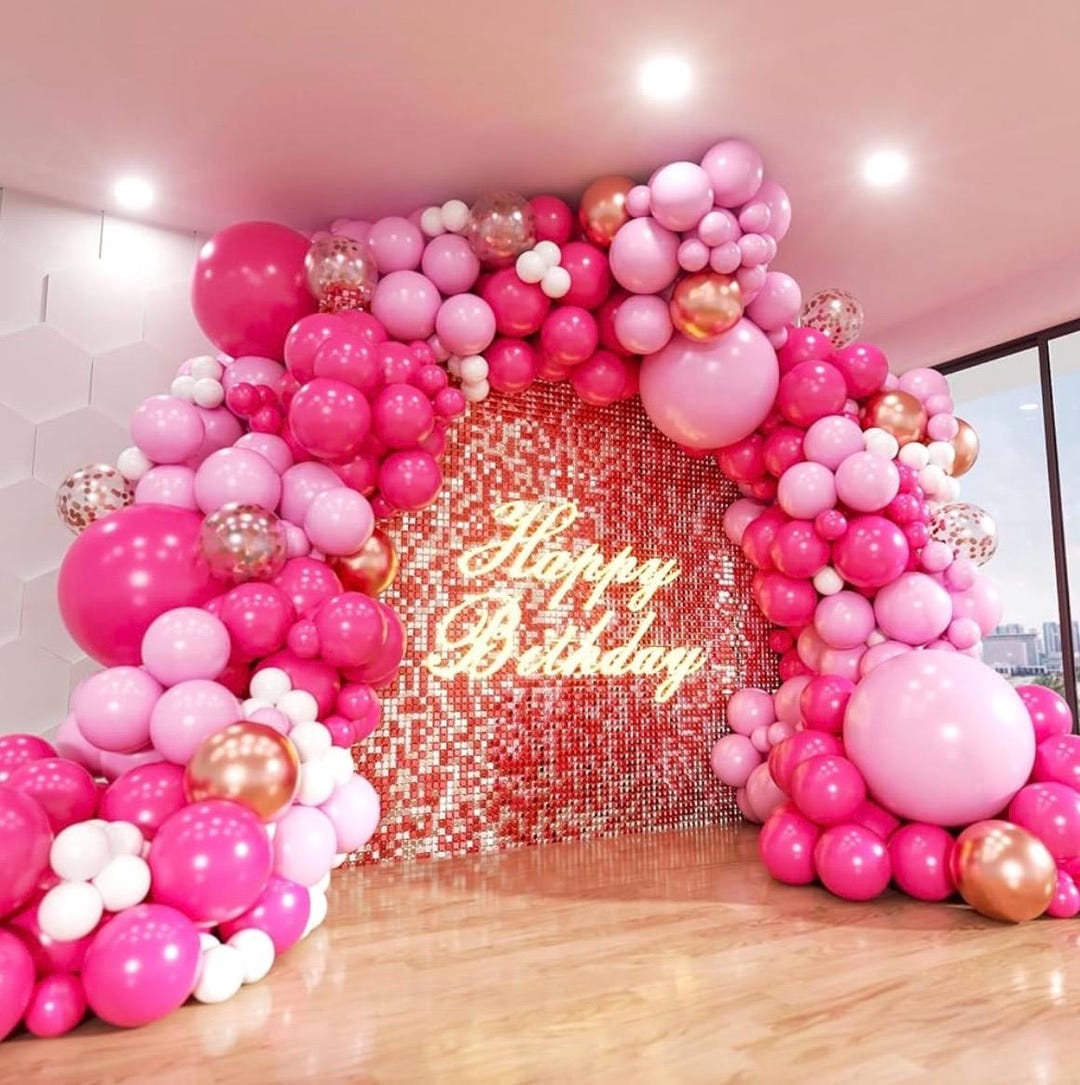 Pink Balloons Arch Kit, 160pcs Hot Pink Balloon Garland Kit Metallic ...