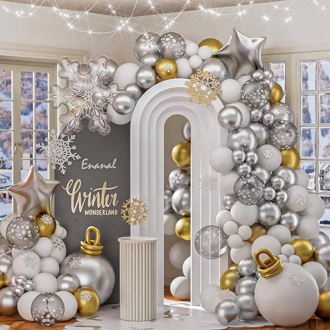 Snowflake Balloon Garland Arch Kit,140pcs Silver White Snow Balloons ...