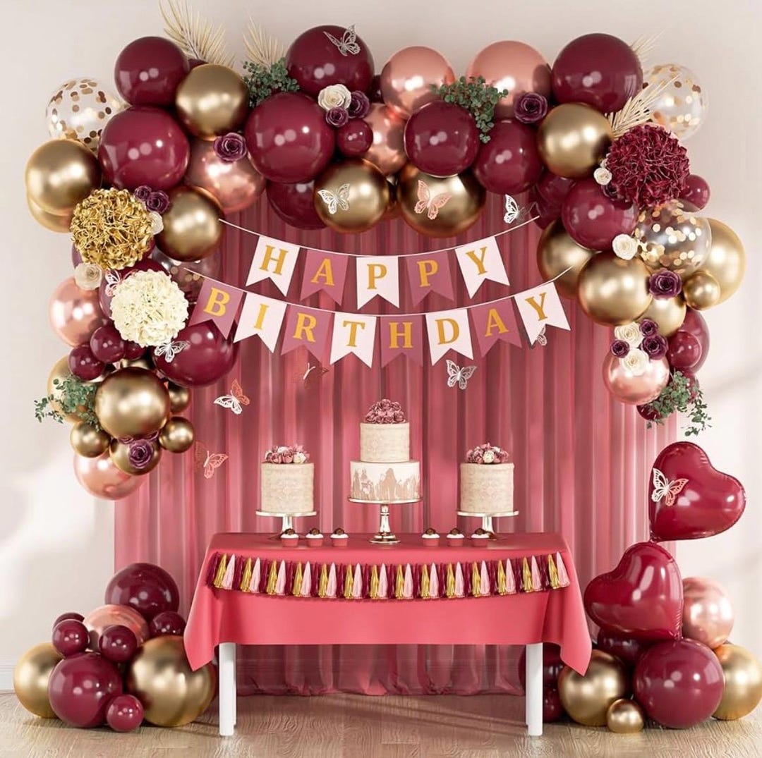 Burgundy Birthday Party Decorations With Happy Birthday Banner Tissue ...