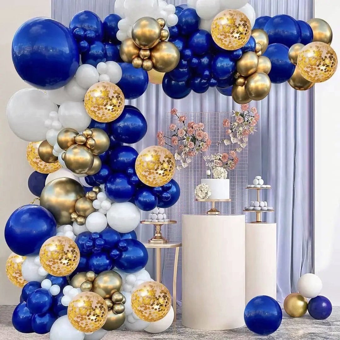 Navy and Chrome Gold Balloon Arch Garland, Balloon DIY Kit, Blue ...