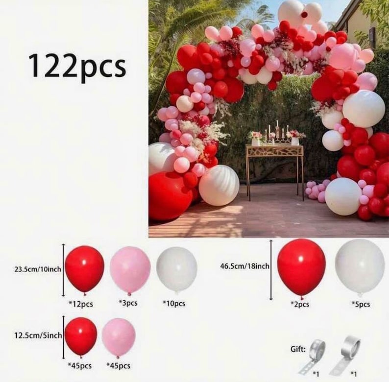 Red White Pink Balloon Arch Red and White Balloons Matte Ruby Red ...