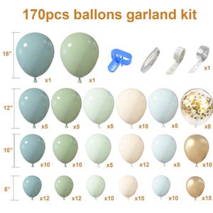 173pcs Dusty Blue Green Balloon Garland Arch Kit, Haze Fog Blue Ash ...