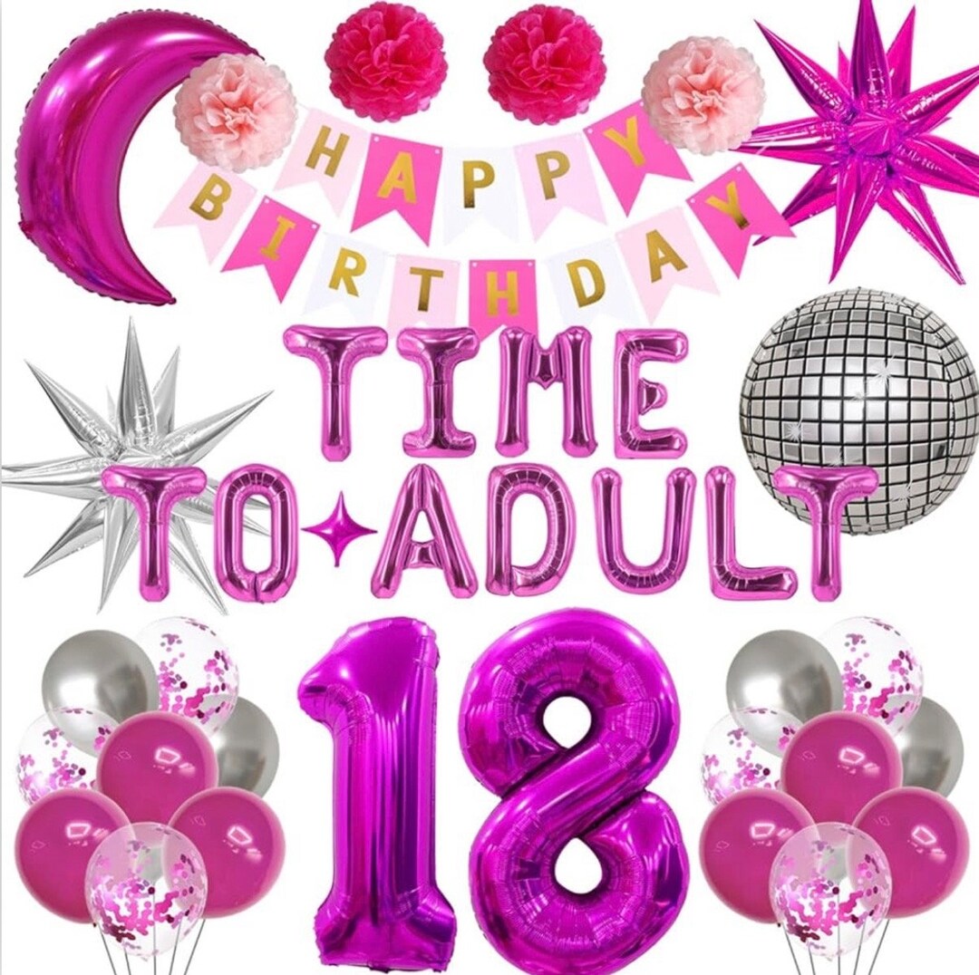 18th Birthday Decorations for Girls 47PCS Large Time to Adult 18 ...