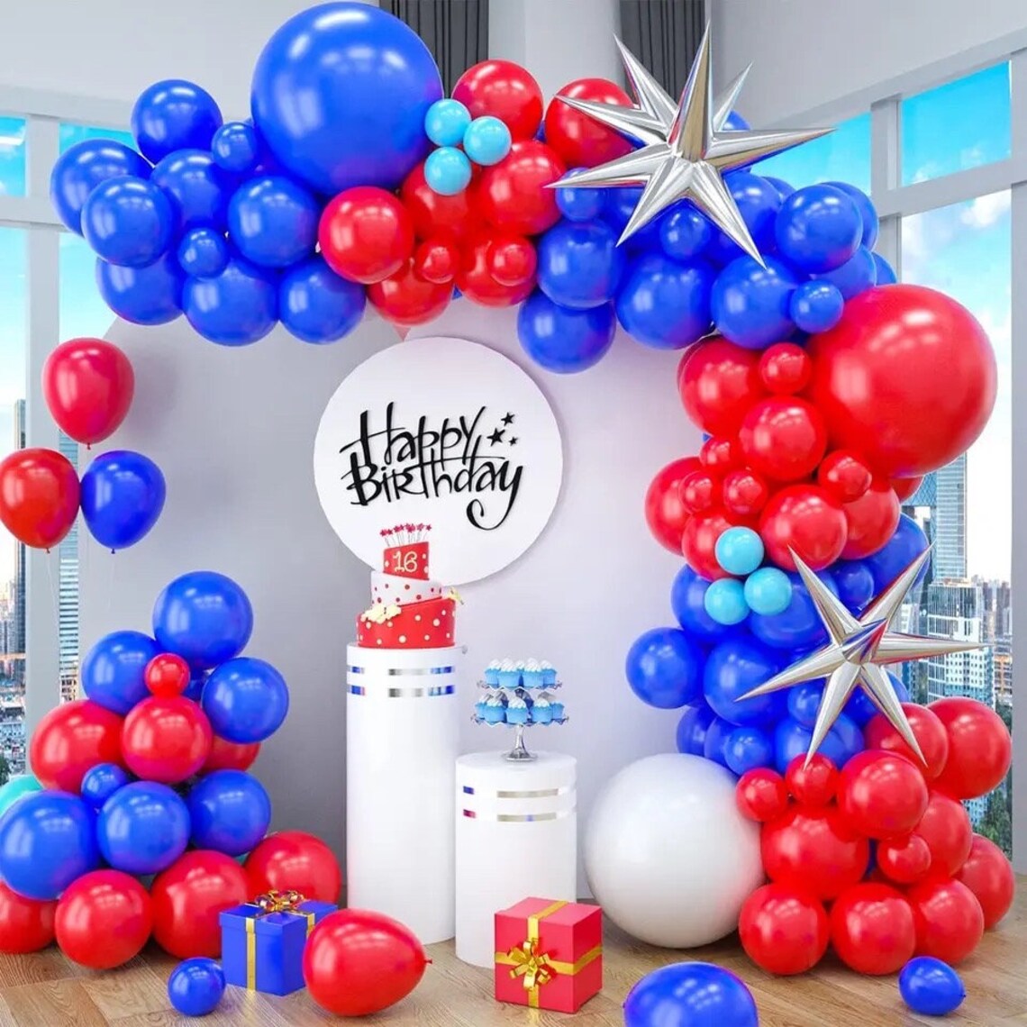Red Blue Balloon Garland Kit,red Blue Balloon Arch With Red and Dark ...