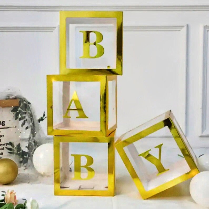Baby Boxes With Letters for Baby Shower, 4 Clear Baby Block Party ...