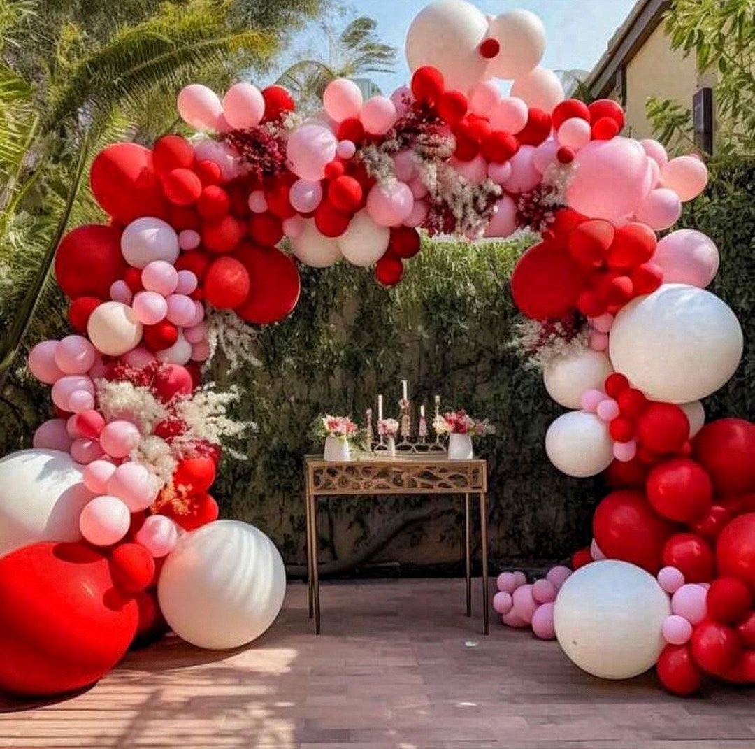 Red White Pink Balloon Arch Red and White Balloons Matte Ruby Red ...