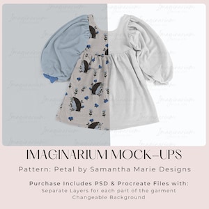 Long Sleeve Petal Dress Mock Up, Gathered Bishop Sleeve Dress Mock-up ...