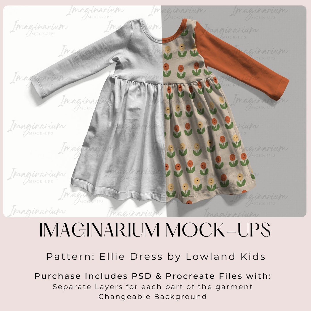 Long Sleeve Ellie Dress Mock Up, Realistic Clothing Mock-up for ...