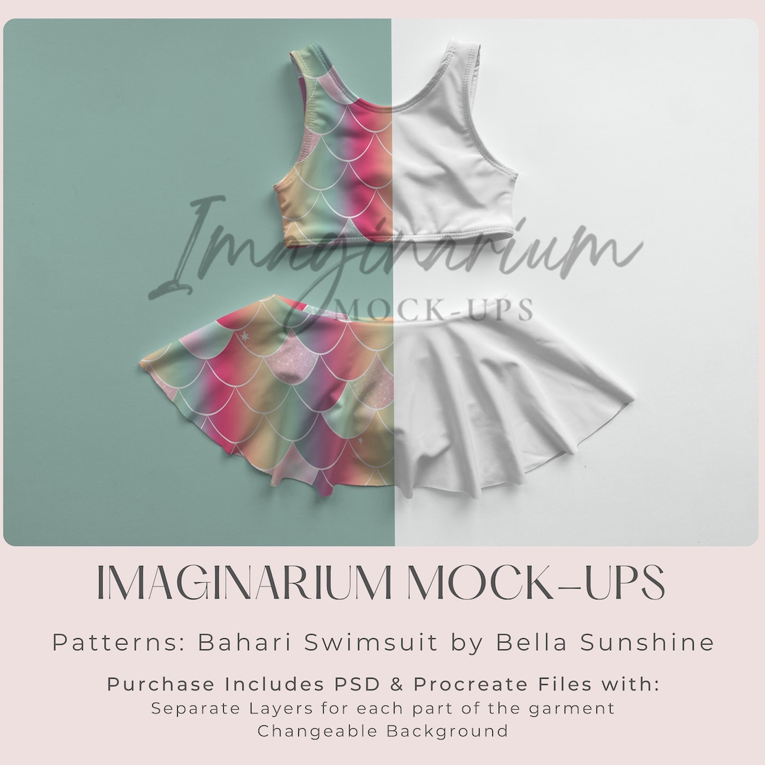 Skirted Two Piece Bahari Swimsuit Mockup, Realistic Swimwear Mock up ...
