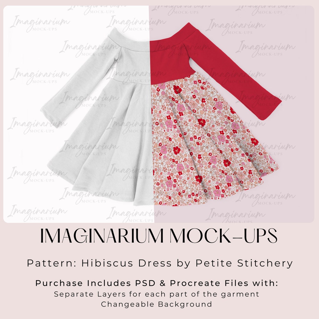 Long Sleeve Circle Skirt Dress Mock Up, Hibiscus off Shoulder Dress ...