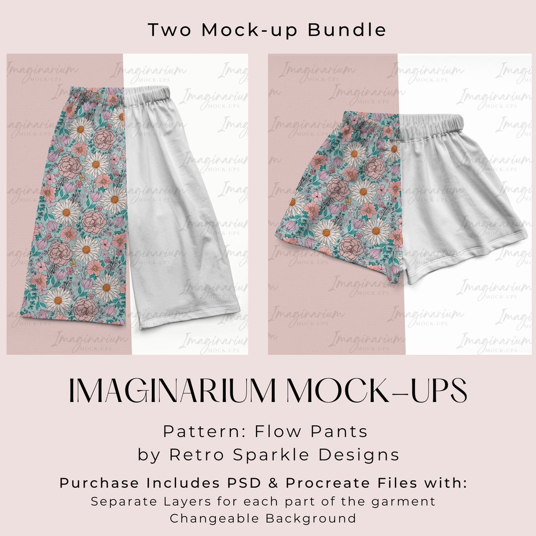 Flow Pants Mock up Bundle, Wide Leg Elastic Waist Pants Shorts ...