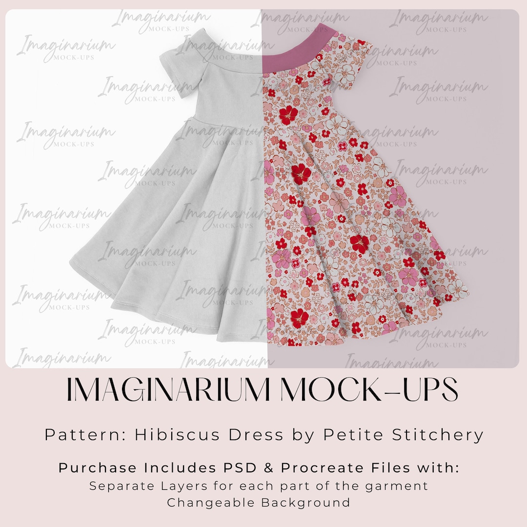 Short Sleeve Circle Skirt Dress Mock Up, Hibiscus off Shoulder Dress ...
