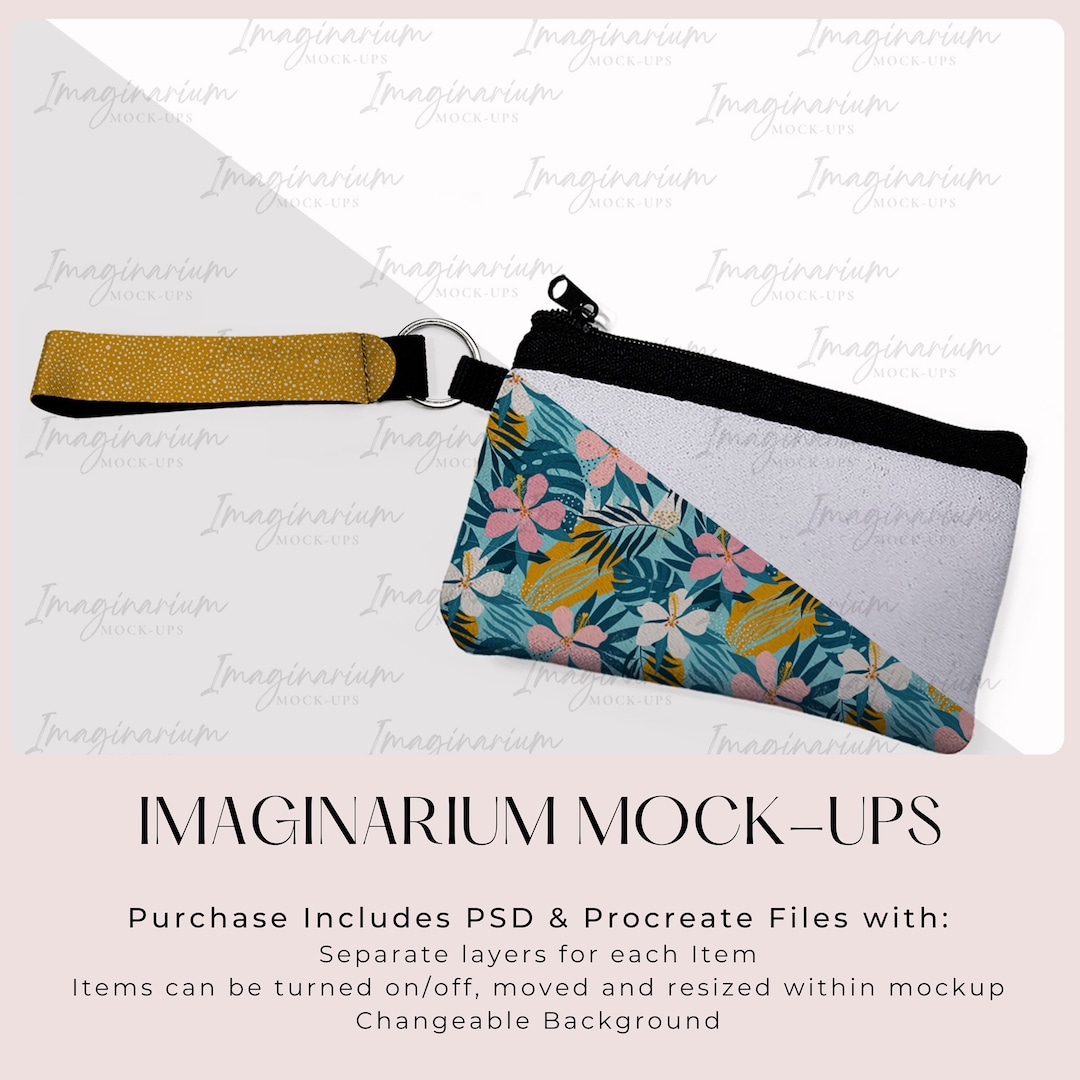 Sublimation Wristlet Keychain With Zippered Pouch Change Purse Mock Up ...