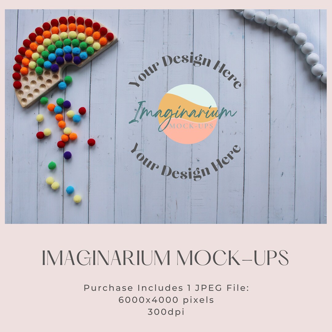 Rainbow Toy and Light Wood Digital Flatlay Background, Mockup ...