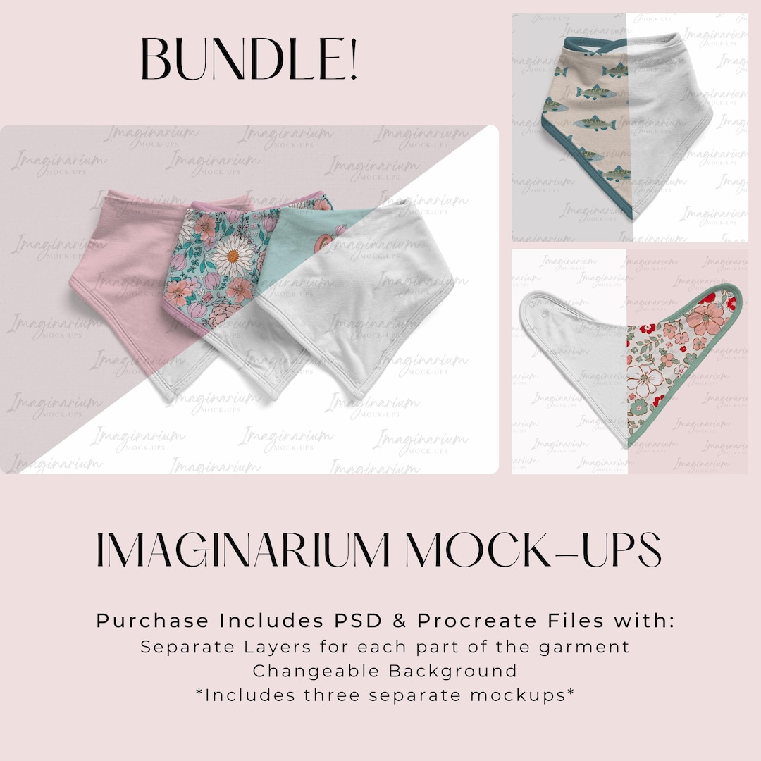 BUNDLE Bandana Baby Bib Mock Up, Realistic Bib Mockup for Photoshop and ...