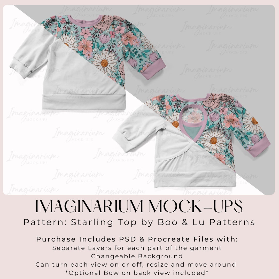 Long Sleeve Starling Top Mock Up, Optional Bow Back, Realistic Clothing ...