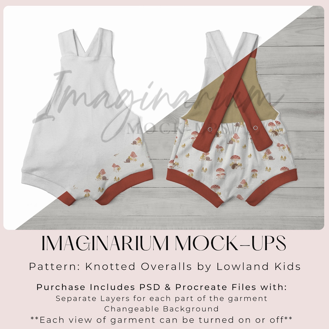 Knotted Overalls Shorties Mock Up, Snap Straps, Overalls Realistic ...