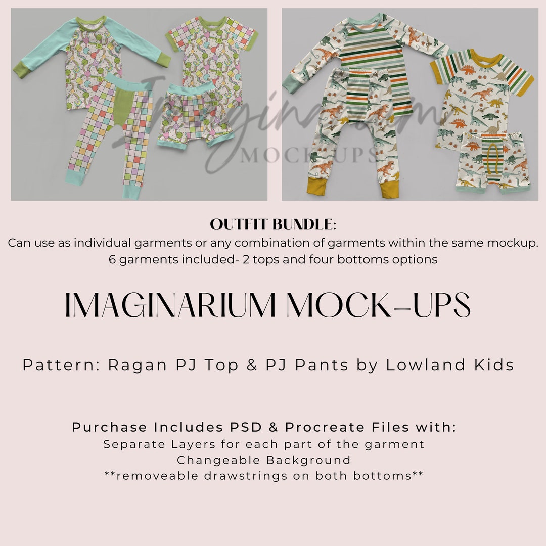 Complete Set PJ Pants and Raglan Pajama Shirt Mockup, Customizable ...