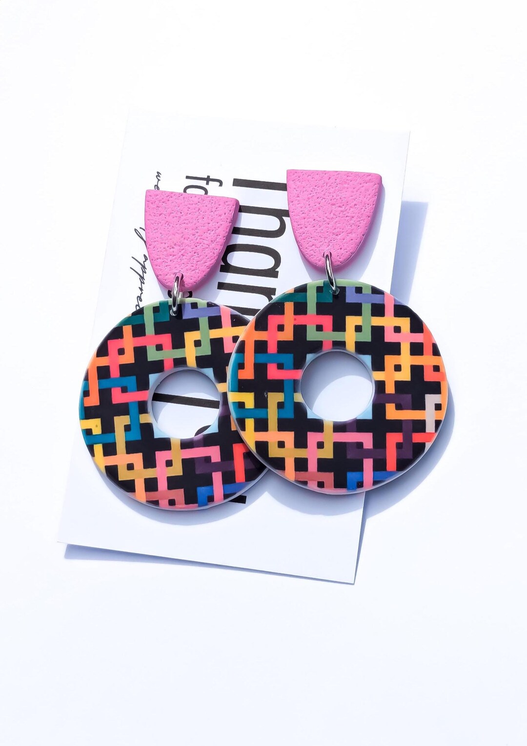 Neon Maze Hoop Earrings: Retro Geometric Polymer Clay Dangles - Etsy