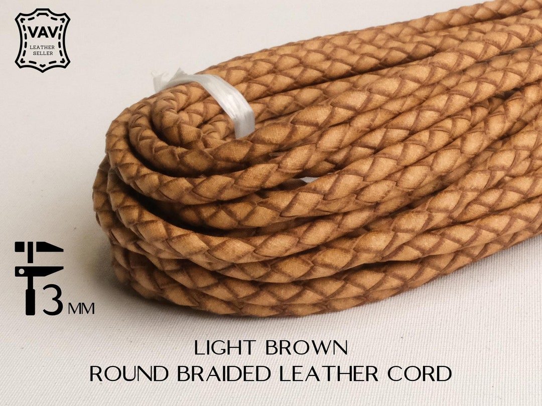 3mm Round Braided Leather Cord Light Brown C14 - Etsy