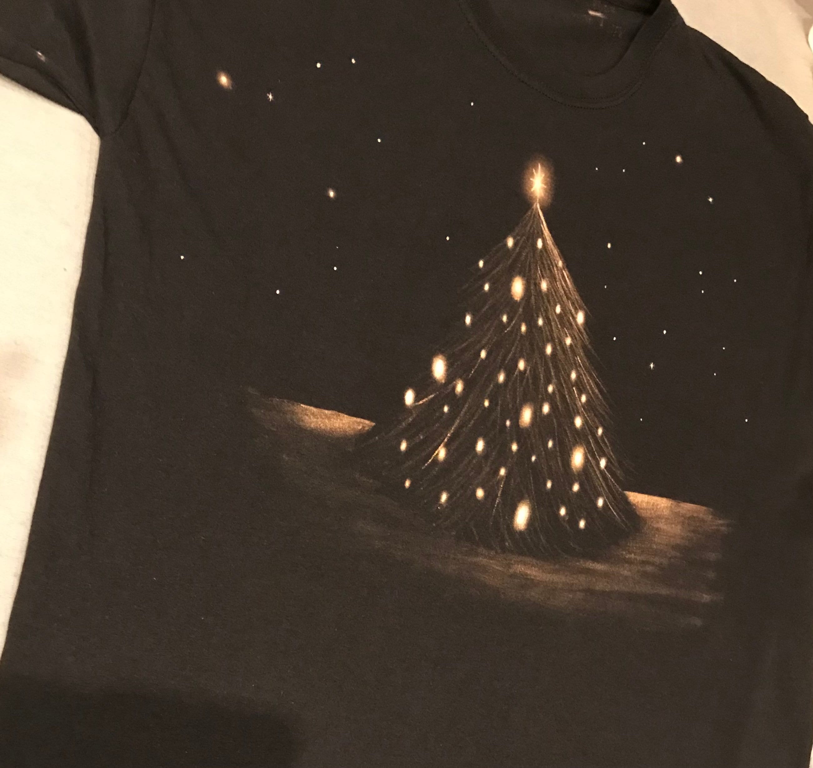 Handpainted Bleached Christmas Tree on T-shirt, Festive Hand Painted ...