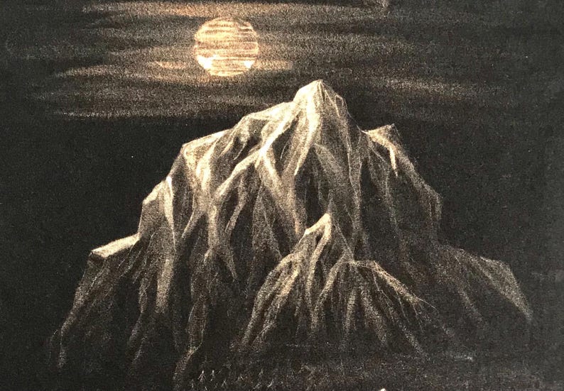 Handpainted Bleached Moonlight Mountain Shirt, Handmade Dramatic Mount ...