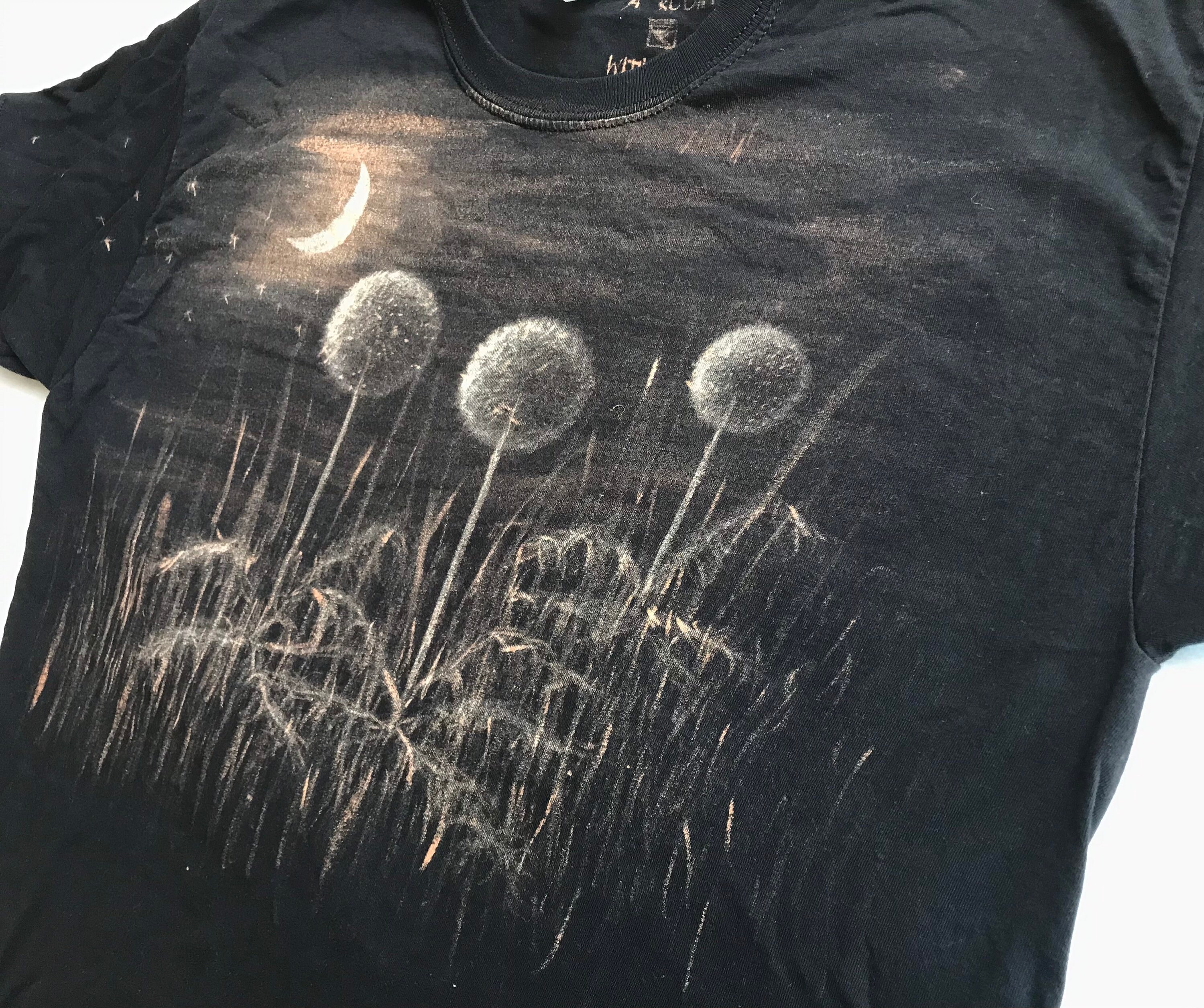 Handpainted Bleached T-shirt, Dandelions in the Moonlight Shirt, Fluffy ...