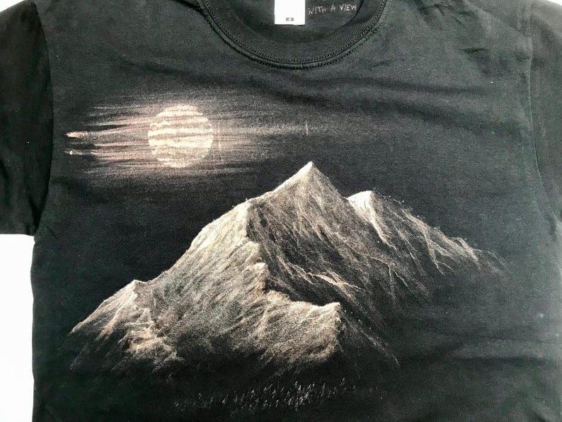 Handpainted Bleached Moonlight Mountain Shirt, Handmade Dramatic Mount ...