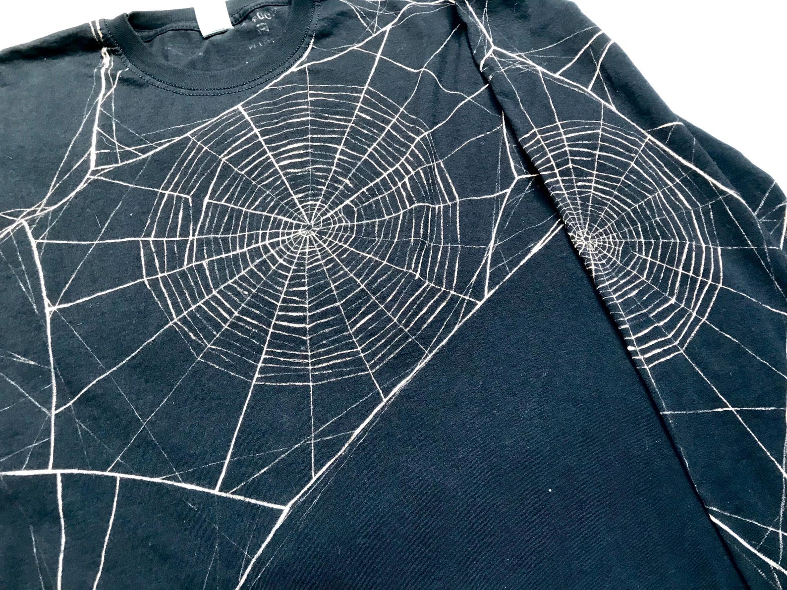 Spiderweb Handpainted W/ Bleach on Long Sleeved T-shirt, Spider Web ...