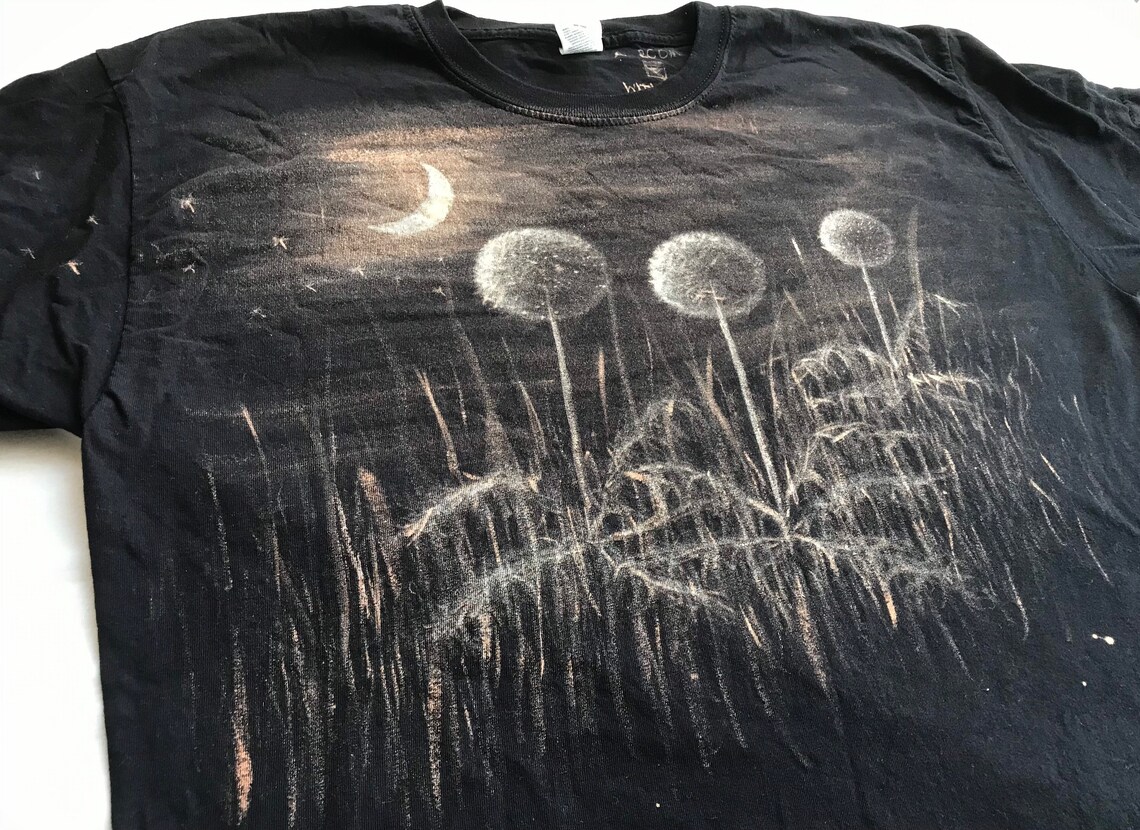 Handpainted Bleached T-shirt, Dandelions in the Moonlight Shirt, Fluffy ...