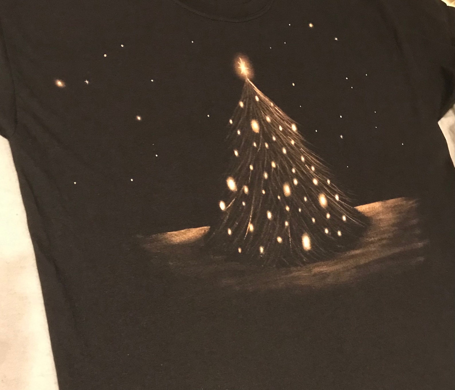 Handpainted Bleached Christmas Tree on T-shirt, Festive Hand Painted ...