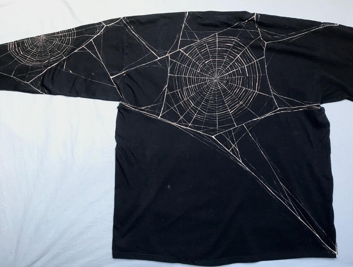 Spiderweb Handpainted W/ Bleach on Long Sleeved T-shirt, Spider Web ...