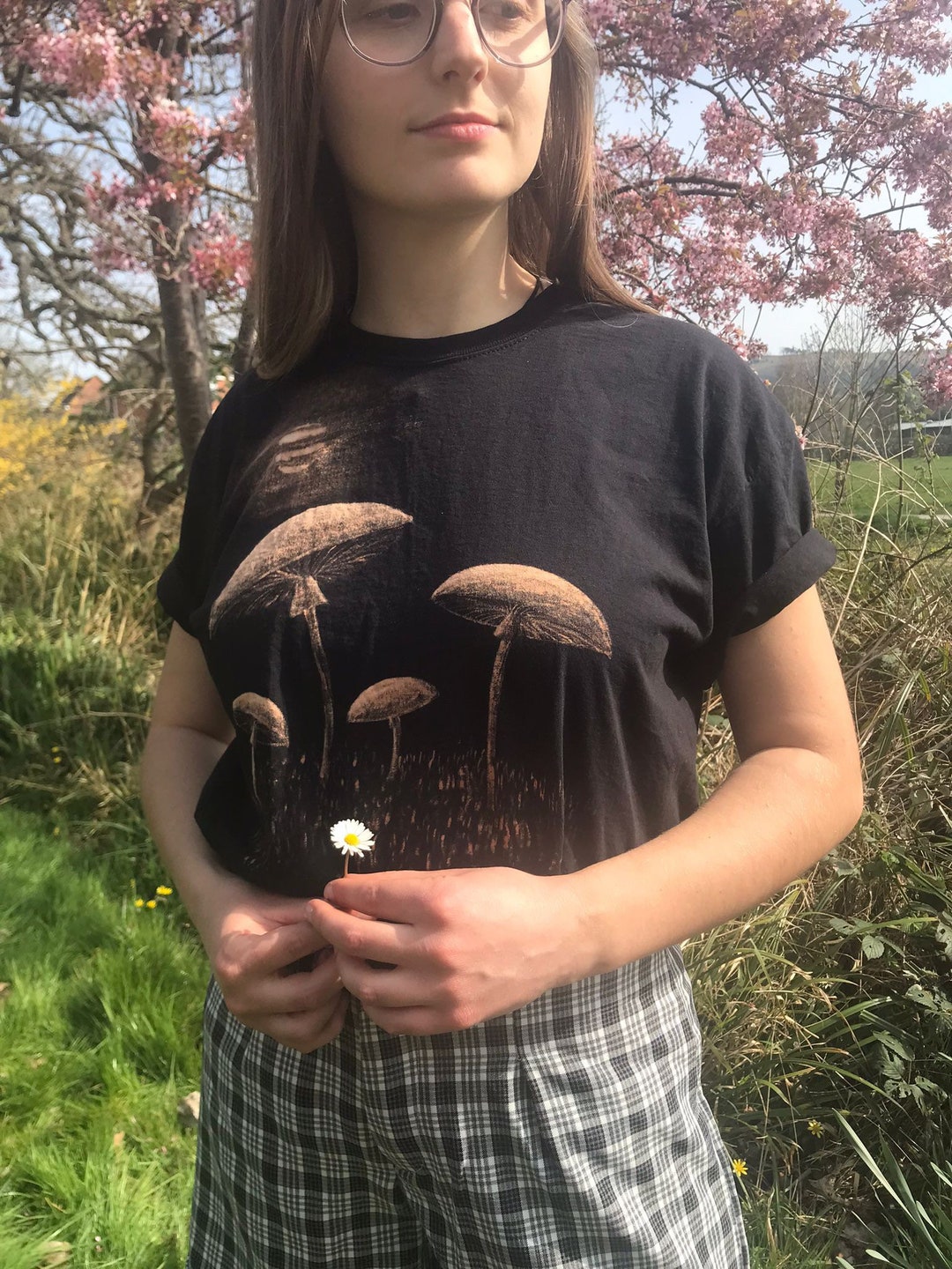 Handpainted Bleached Mushroom Tshirt, Parasol Mushrooms Hand Painted ...