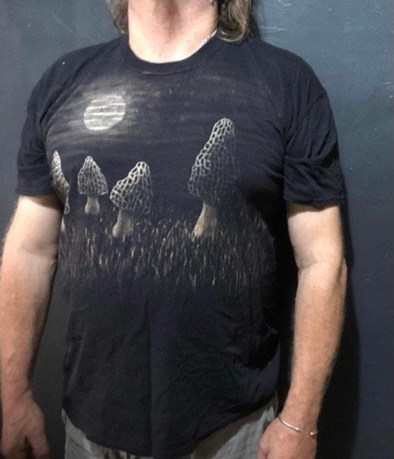 Handpainted Morel T-shirt, Fungi Painted W/ Bleach, Hand Painted ...