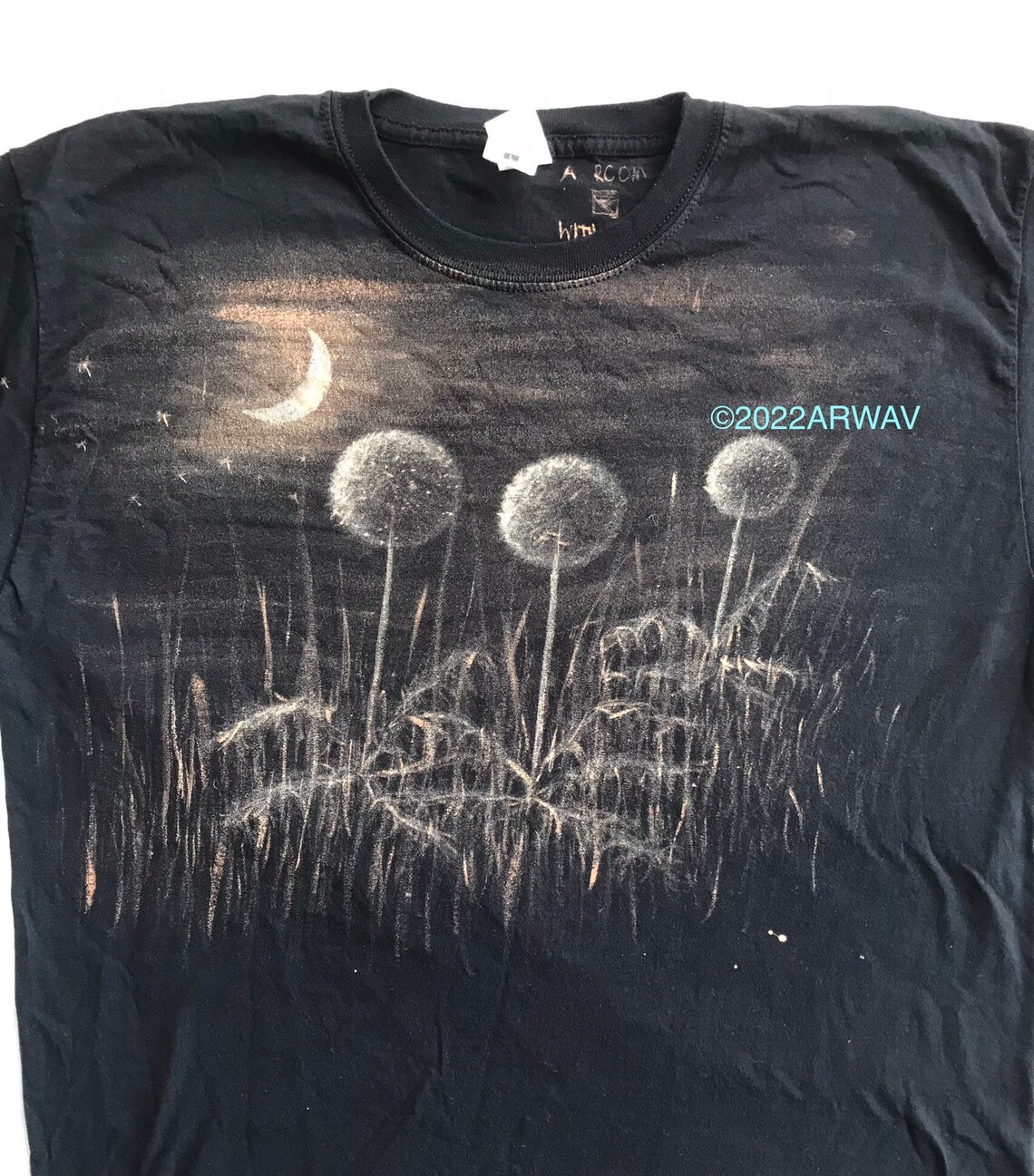 Handpainted Bleached T-shirt, Dandelions in the Moonlight Shirt, Fluffy ...