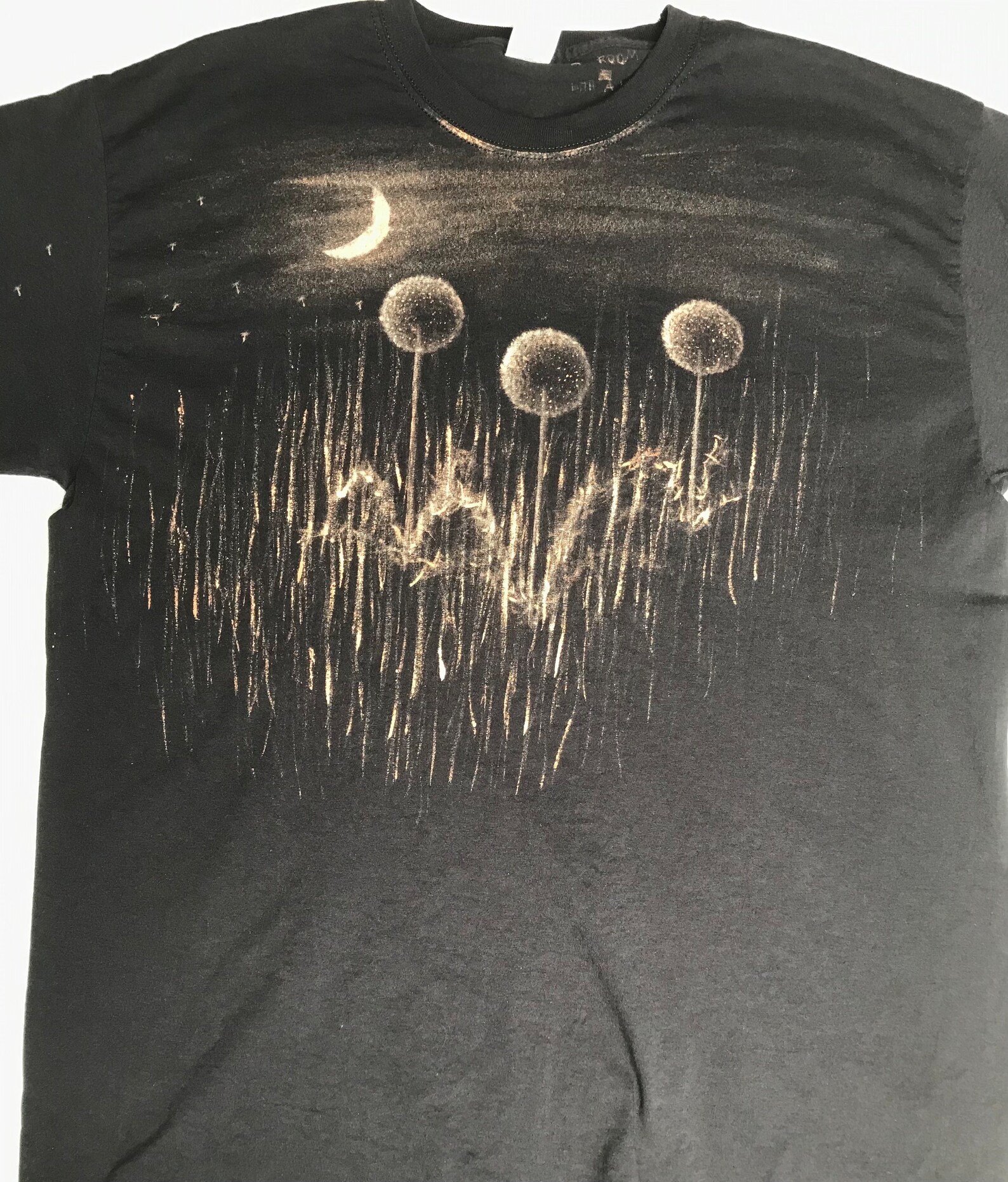 Handpainted Bleached T-shirt, Dandelions in the Moonlight Shirt, Fluffy ...