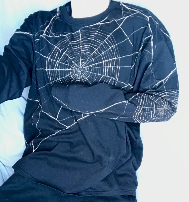 Spiderweb Handpainted W/ Bleach on Long Sleeved T-shirt, Spider Web ...