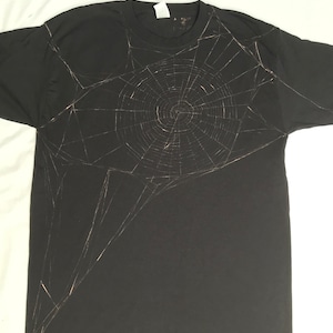 Spiderweb Handpainted W/ Bleach on a Black T-shirt, Spider Web Shirt ...