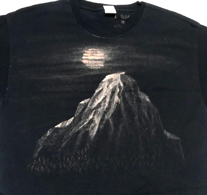 Handpainted Bleached Moonlight Mountain Shirt, Handmade Dramatic Mount ...