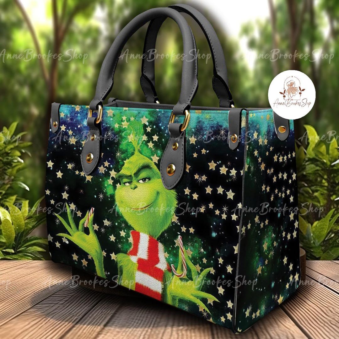 Grinch Christmas Leather Handbag, Grinch Pattern Handbag, Women Leather ...