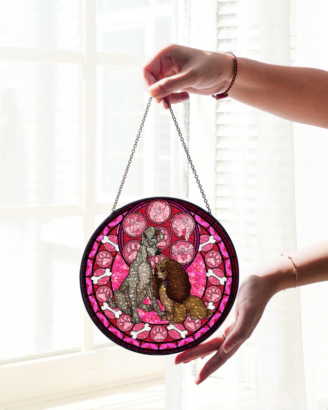 Disney Cartoon Dog Stained Glass Sun Catcher, Dog Lover Window Hanging ...