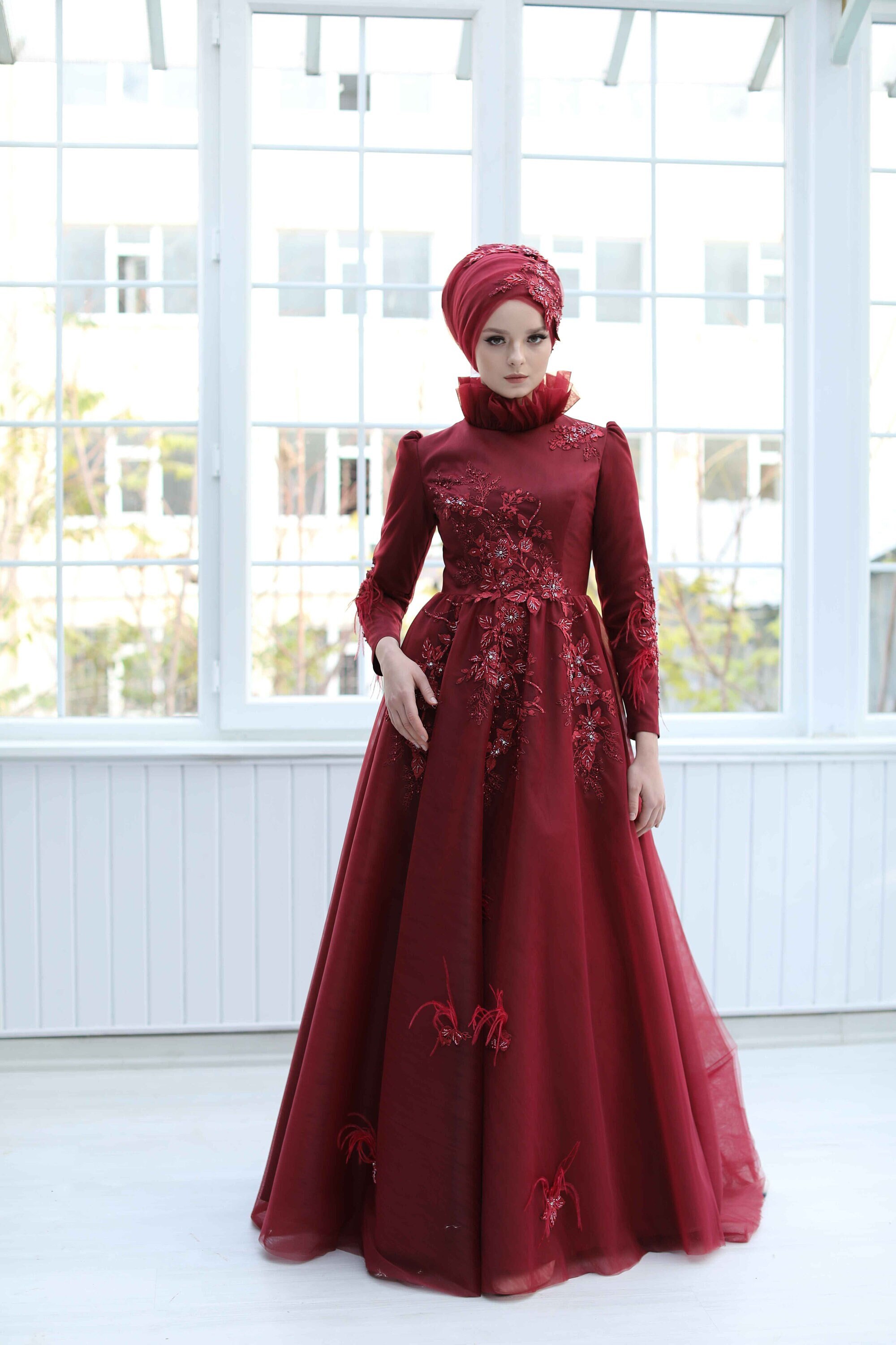 Muslim Wedding Dress With Hijab Red
