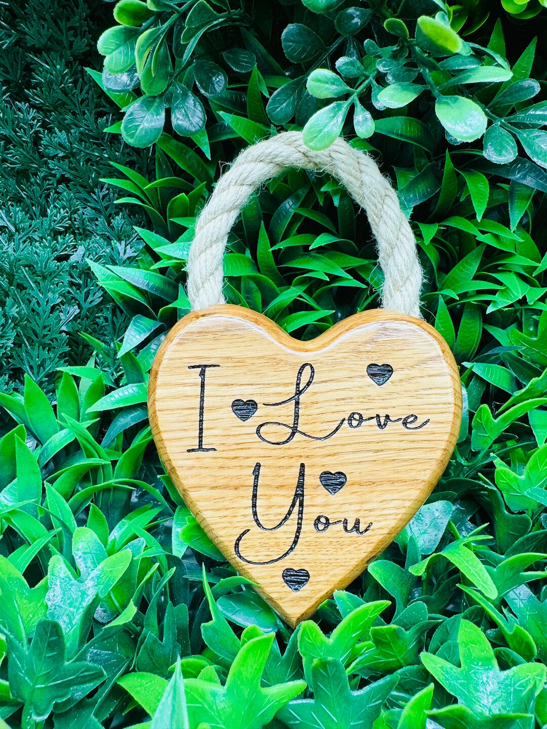 Soild Chunky Oak Hanging Sign Personalised Wooden Heart Sign Handmade ...