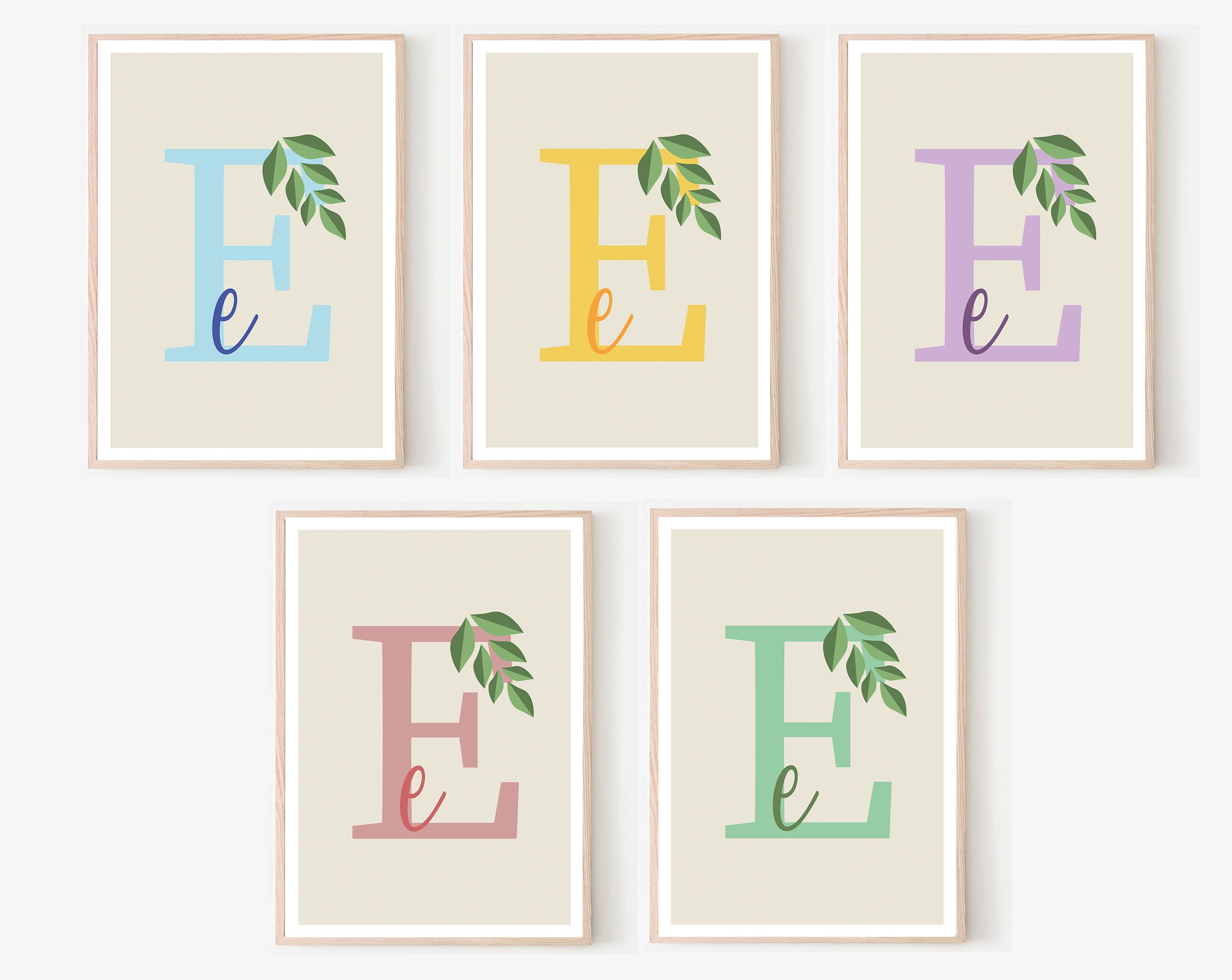 Letra E Arte imprimible más colores disponibles, Impresión botánica ...