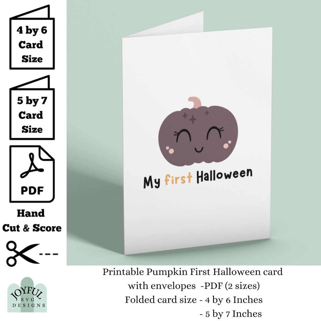 Printable Pumpkin First Halloween Card Templates With Envelope, 5x7 and ...