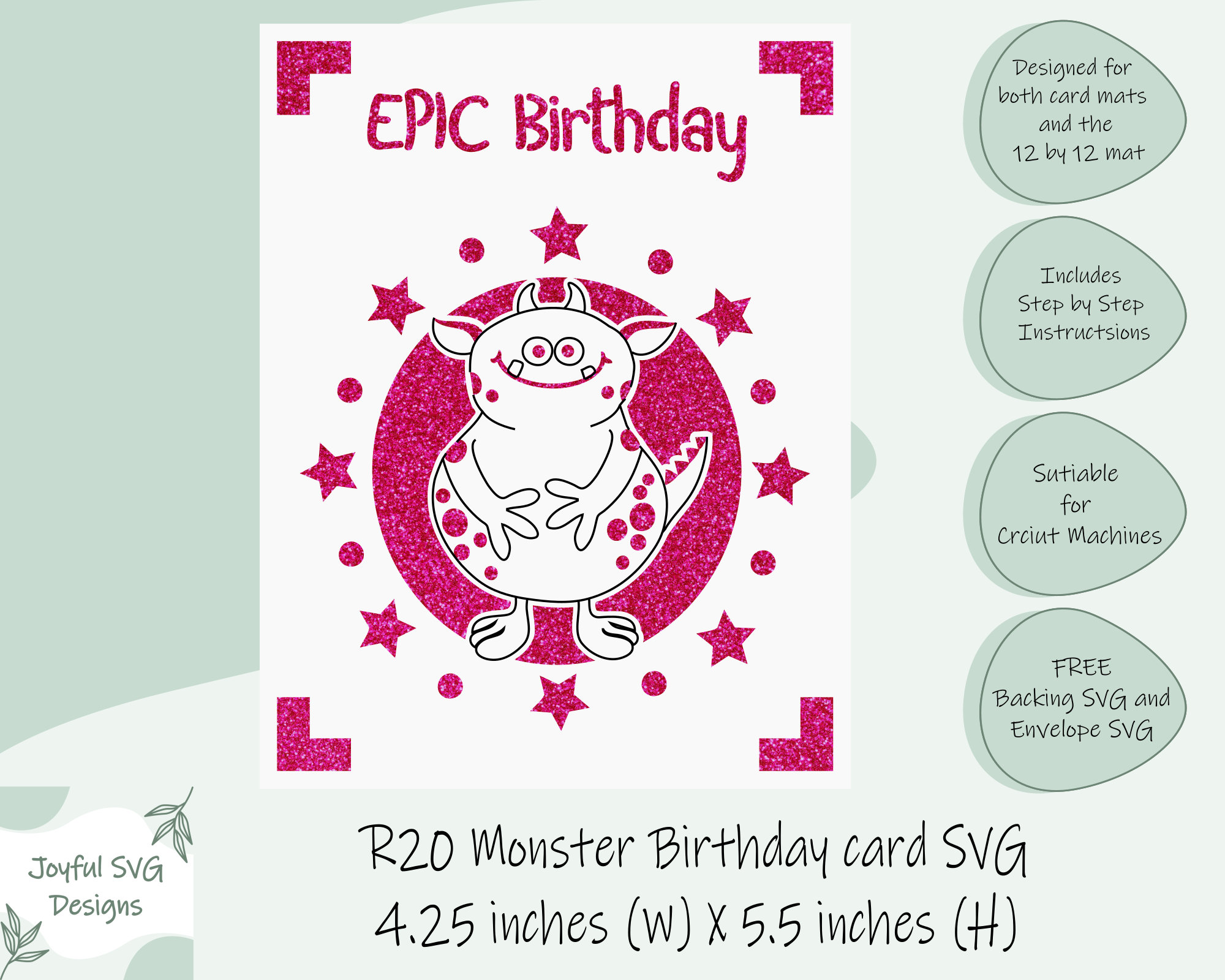 SVG: R20 Monster Birthday Card Joy Insert Card. Cricut Joy - Etsy